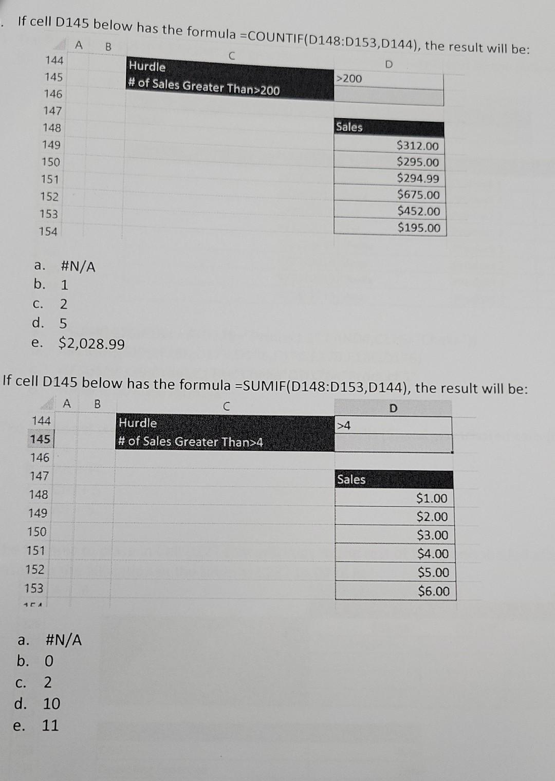 Solved . If cell D145 below has the formula | Chegg.com