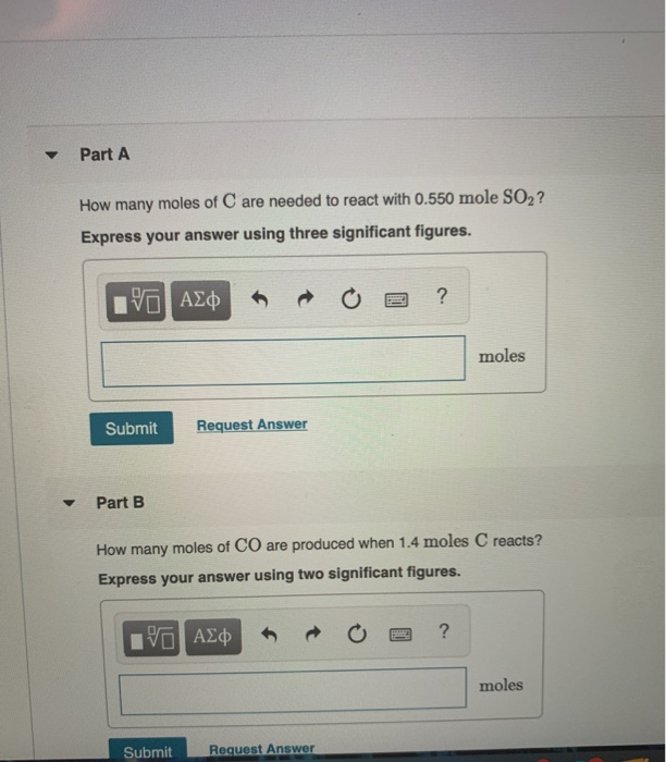 Solved - Part A How many moles of C are needed to react with | Chegg.com