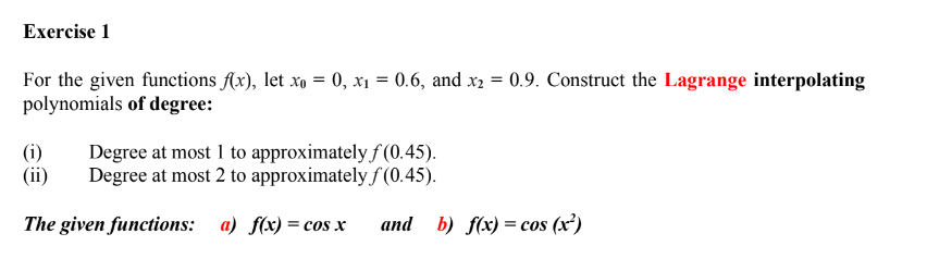 Solved Exercise 1For the given functions f(x), ﻿let | Chegg.com