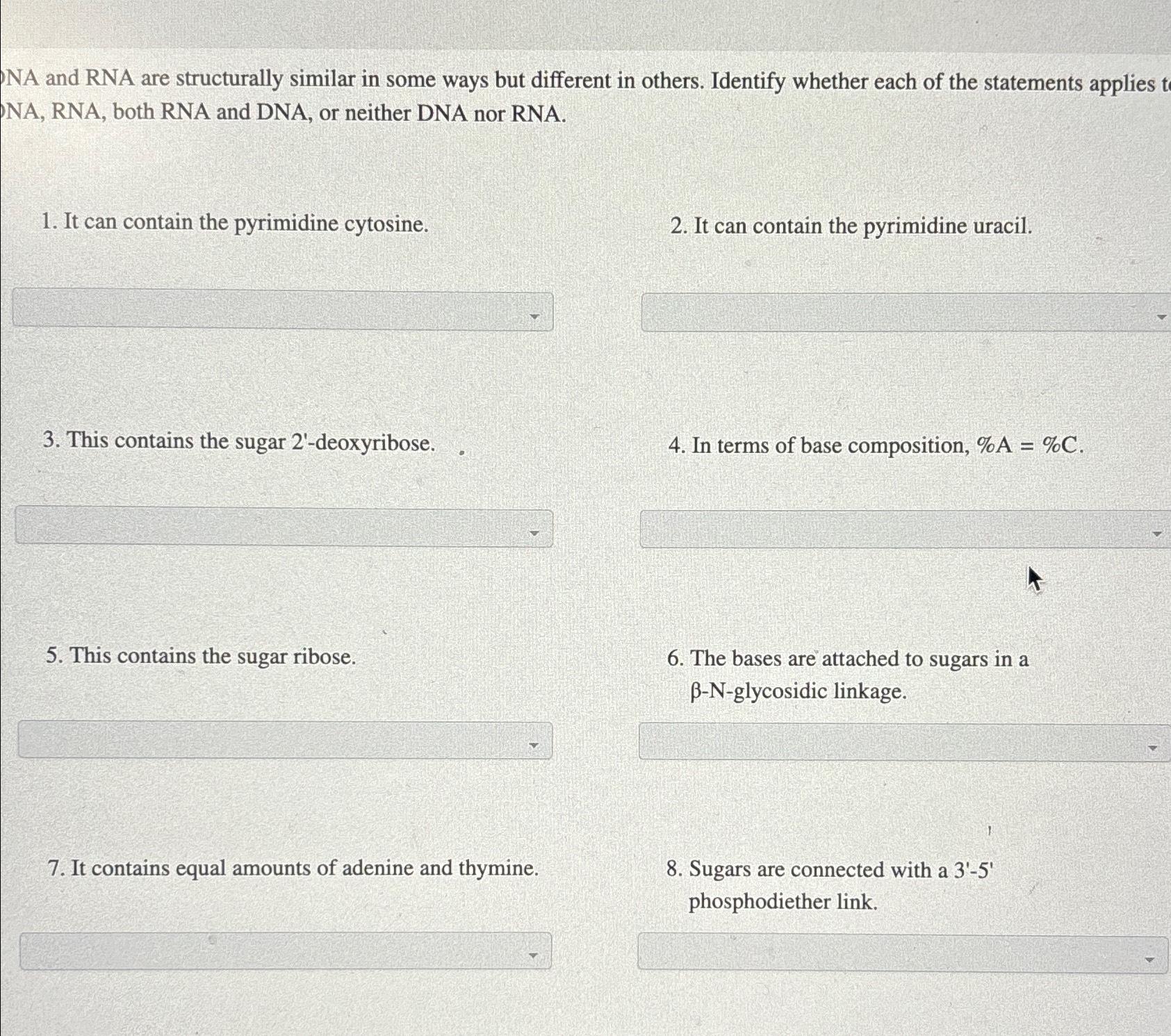 Solved NA and RNA are structurally similar in some ways but | Chegg.com