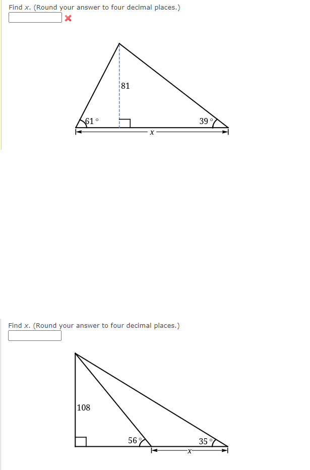 Solved Find x. (Round your answer to four decimal | Chegg.com