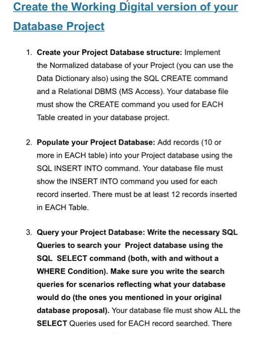 Solved Create the Working Digital version of your Database | Chegg.com Solved Create the Working Digital version of your Database | Chegg.com