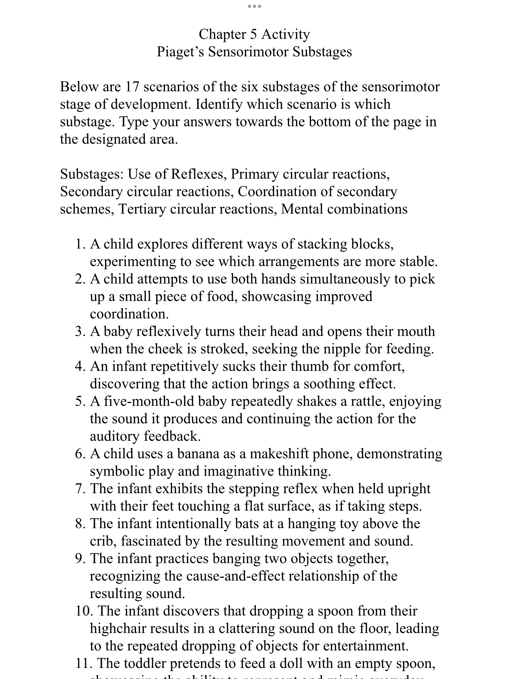 Solved Chapter 5 ﻿ActivityPiaget's Sensorimotor | Chegg.com