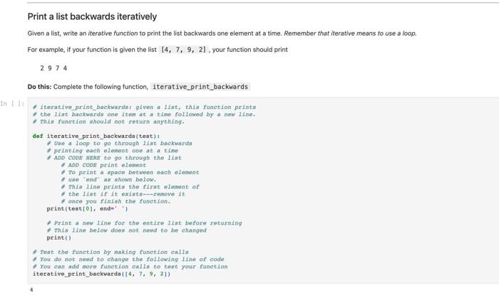 Solved Print a list backwards iteratively Given a list, | Chegg.com