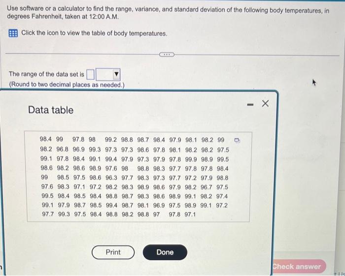 Solved Use software or a calculator to find the range, | Chegg.com