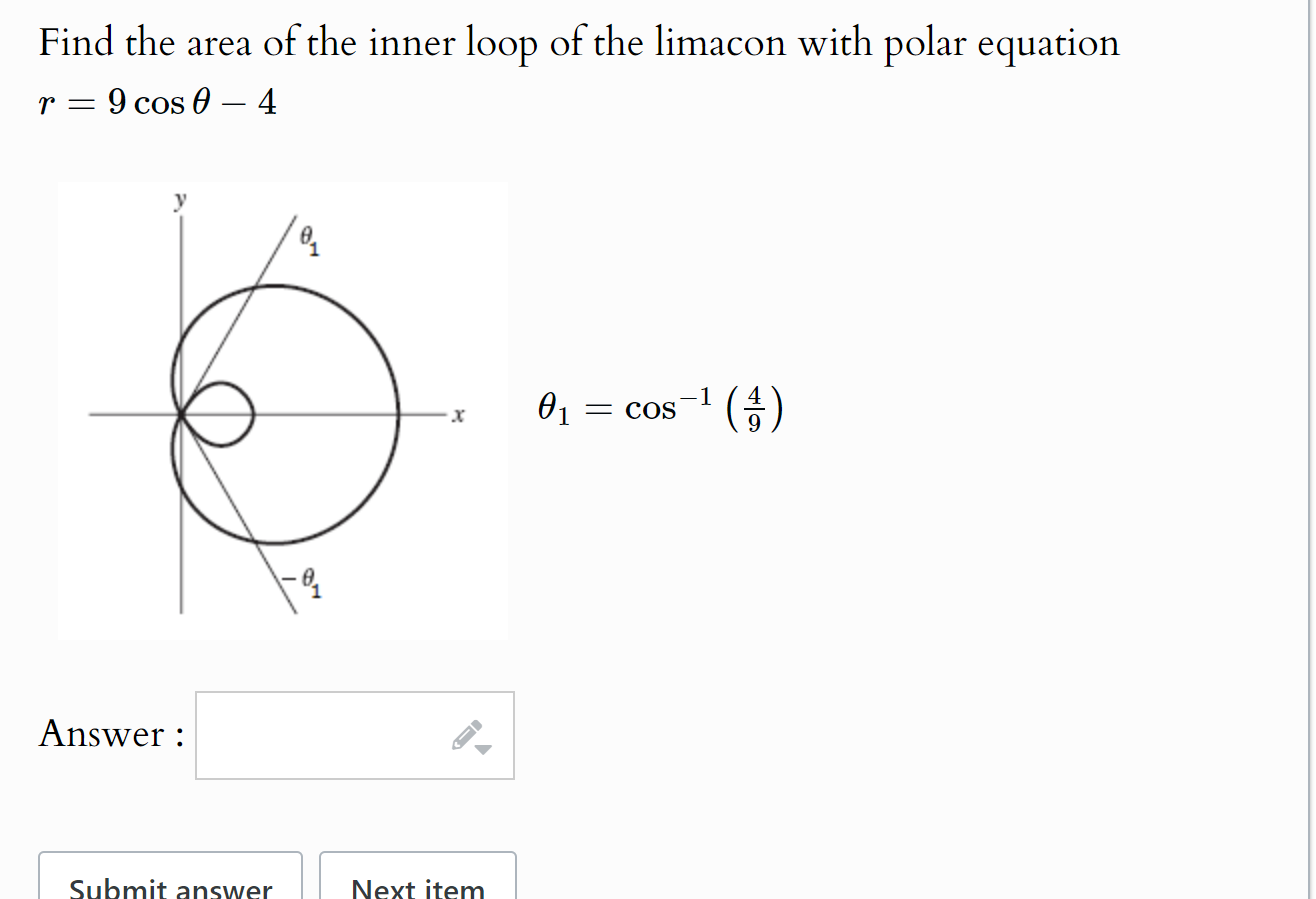 Solved Find the area of the inner loop of the limacon with | Chegg.com