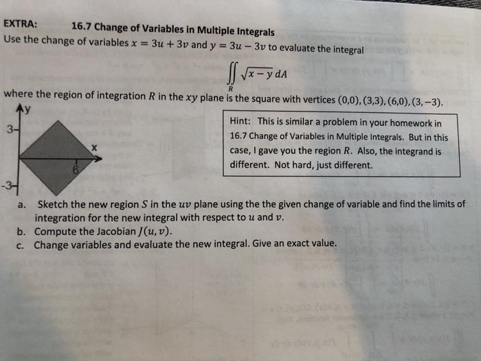 Solved EXTRA: 16.7 Change of Variables in Multiple Integrals | Chegg.com