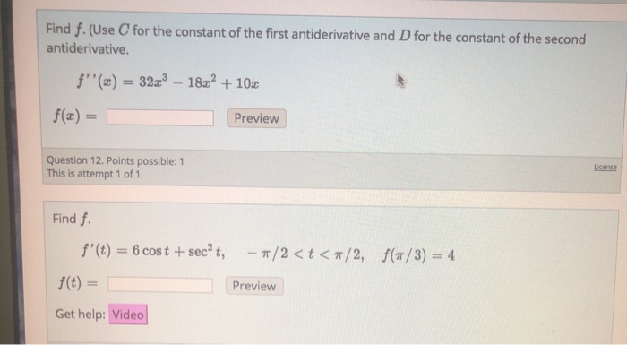 Solved Find f. (Use C for the constant of the first | Chegg.com