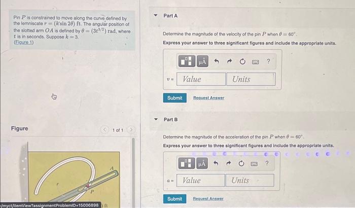 Solved Pin P is constrained to move along the curve defined | Chegg.com