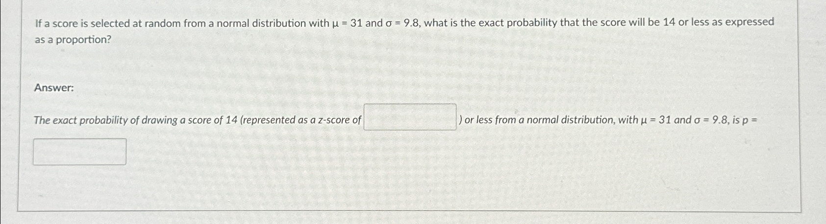 Solved If a score is selected at random from a normal | Chegg.com