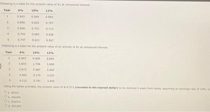 Solved Following is a table for the present value of $1 at | Chegg.com