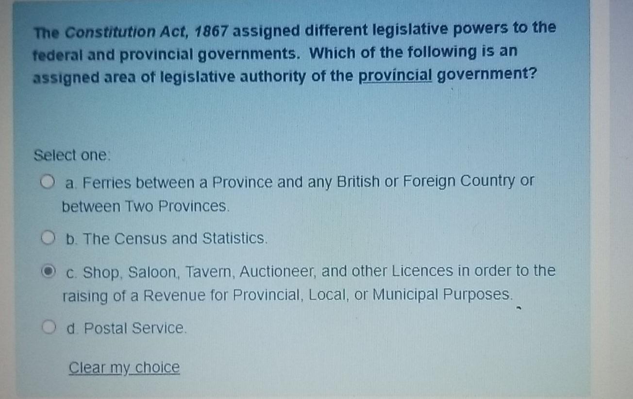 Solved The Constitution Act, 1867 assigned different | Chegg.com