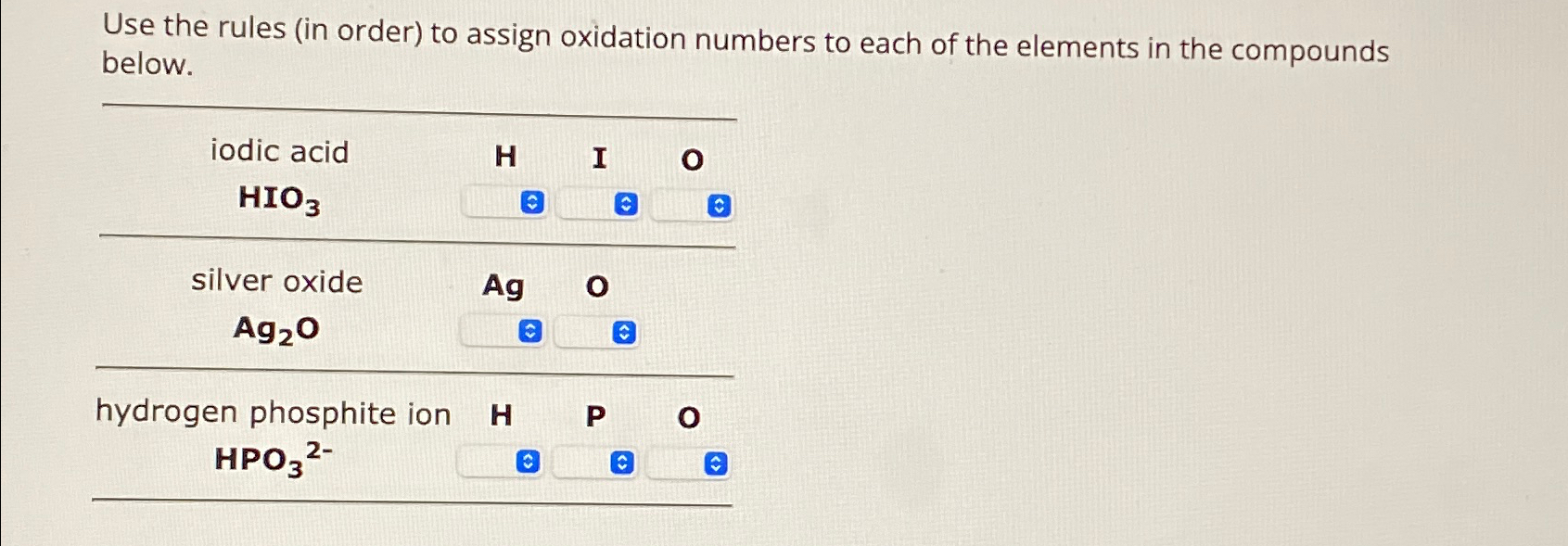 Solved Use the rules (in order) ﻿to assign oxidation numbers | Chegg.com