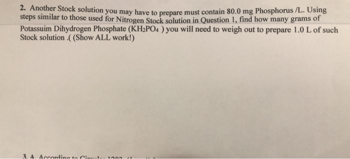 Solved 2. Another Stock solution you may have to prepare | Chegg.com