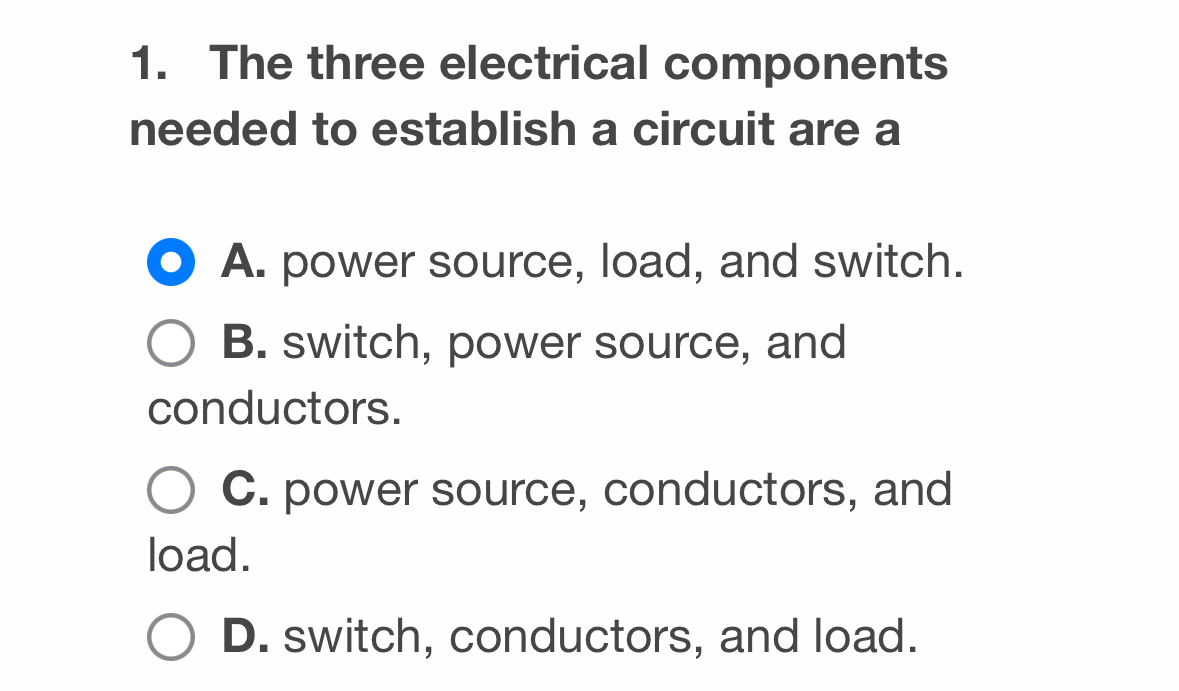 Solved The three electrical components needed to establish a | Chegg.com