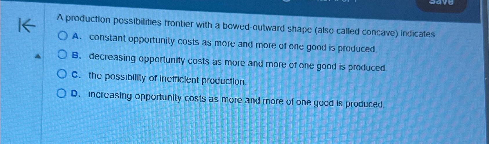 Solved A production possibilities frontier with a | Chegg.com