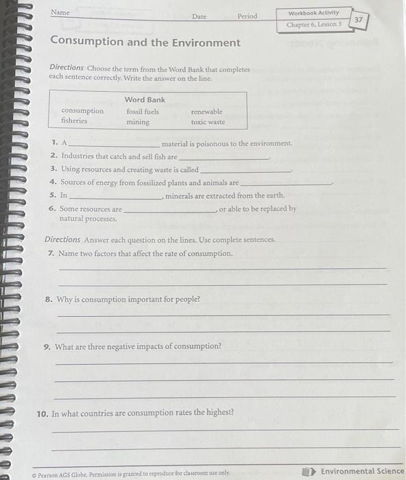 Solved Name Date Period Workbook Activity Chapter 6, Lesson | Chegg.com