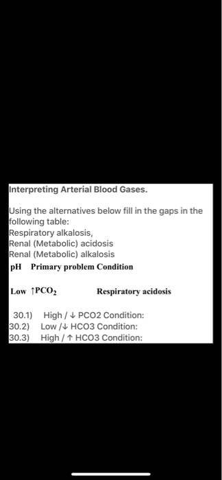Solved Interpreting Arterial Blood Gases. Using the | Chegg.com