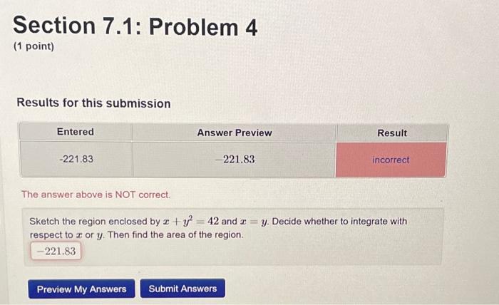 Solved Section 7.1: Problem 4 (1 point) Results for this | Chegg.com