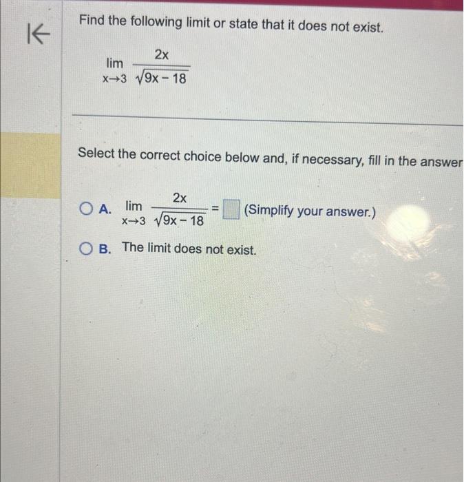 Solved Find the following limit or state that it does not | Chegg.com