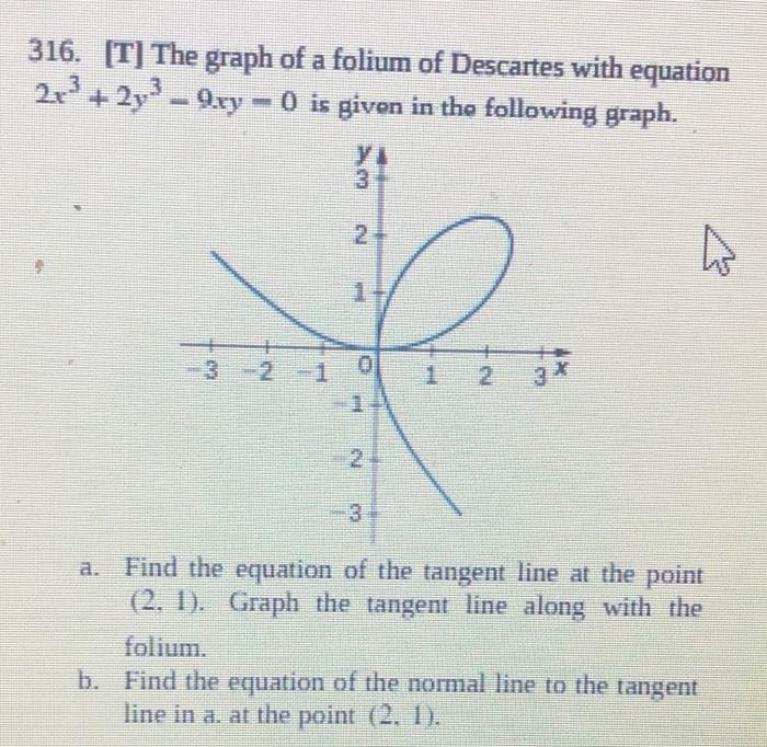 Solved a 316. [T] The graph of a folium of Descartes with | Chegg.com