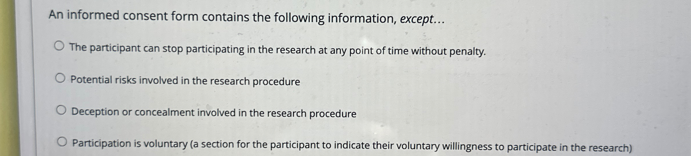 Solved An informed consent form contains the following | Chegg.com