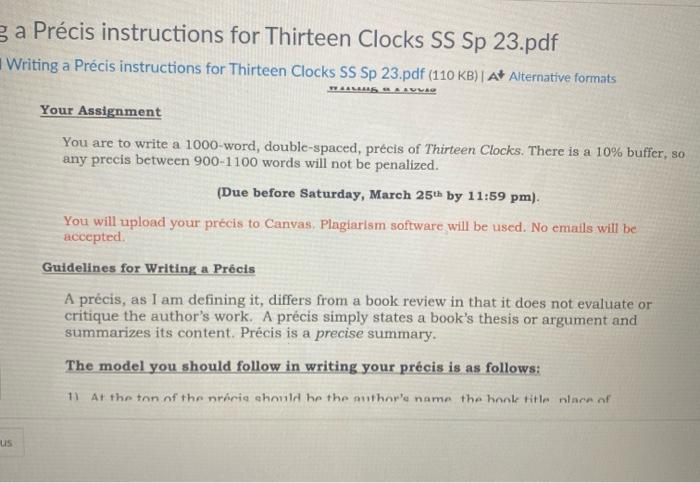 a Précis instructions for Thirteen Clocks SS Sp | Chegg.com