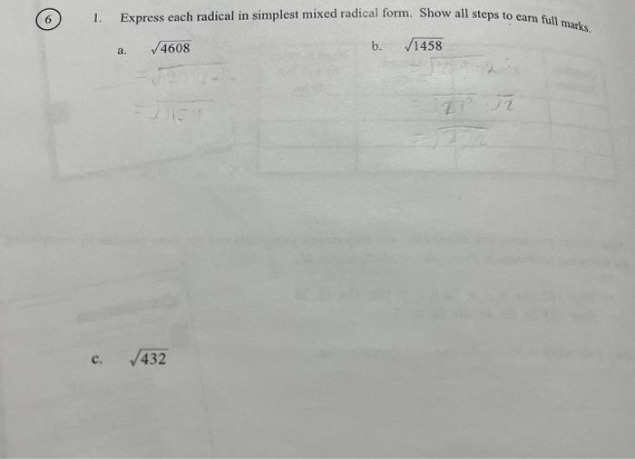 Solved Express each radical in simplest mixed radical form. | Chegg.com
