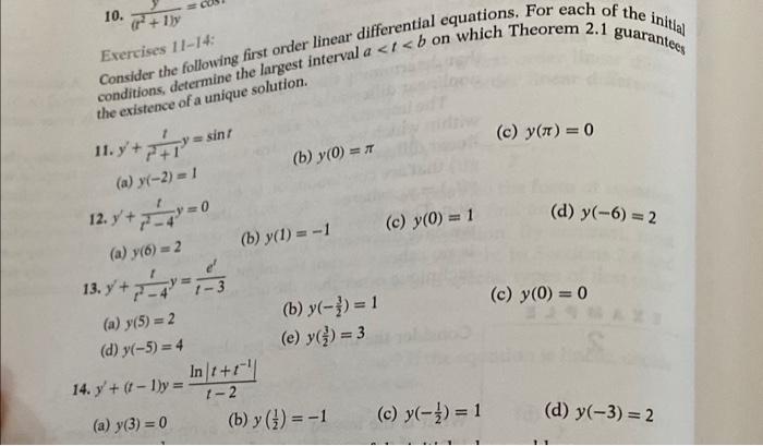 Solved Exercises 11−14 : Consider the following first order | Chegg.com