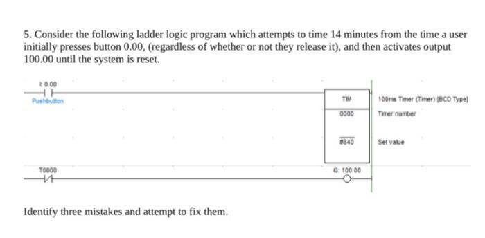 Solved 5. Consider the following ladder logic program which | Chegg.com