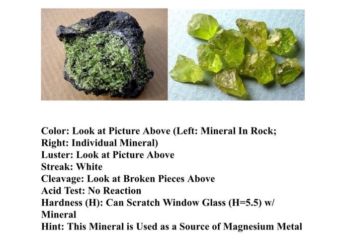 Unknown Mineral #7 Color: Look at Picture Above | Chegg.com