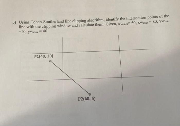 Solved b) Using Cohen-Southerland line clipping algorithm, | Chegg.com