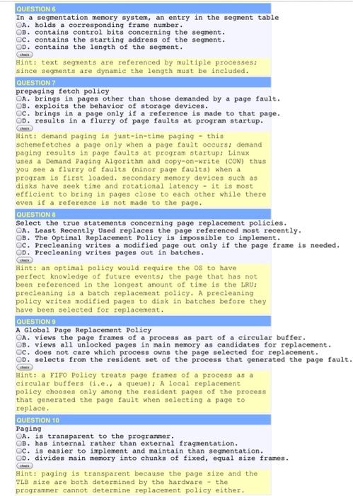 Solved QUESTION In a virtual memory system A. a process is | Chegg.com
