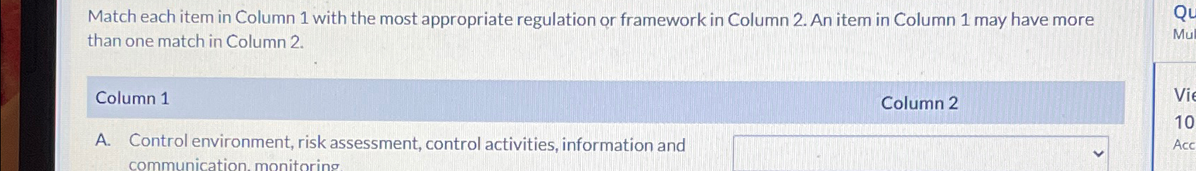 Solved Match each item in Column 1 ﻿with the most | Chegg.com