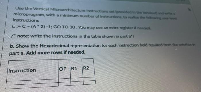 Use the Vertical Microarchitecture Instructions uet | Chegg.com