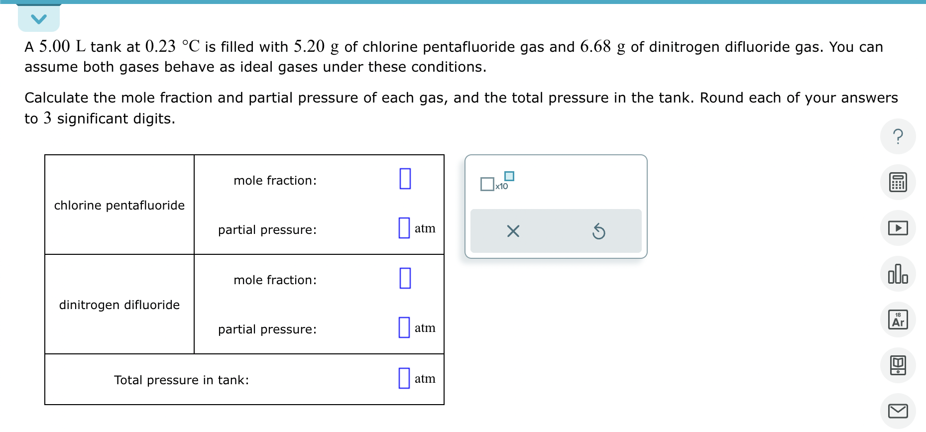 Solved A 5.00L ﻿tank at 0.23°C ﻿is filled with 5.20g ﻿of | Chegg.com