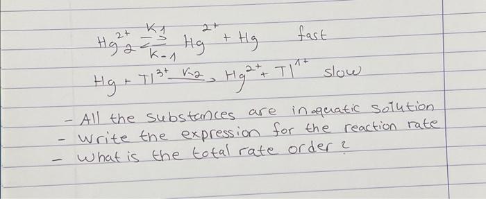 Solved Hg22+k−1K1Hg2++Hg fast Hg+Tl3+−K2,Hg2++Tl1+ slow - | Chegg.com