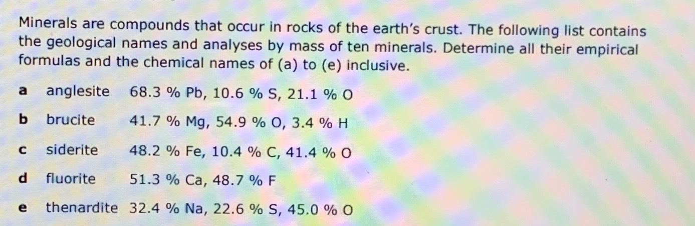 Solved Minerals are compounds that occur in rocks of the | Chegg.com