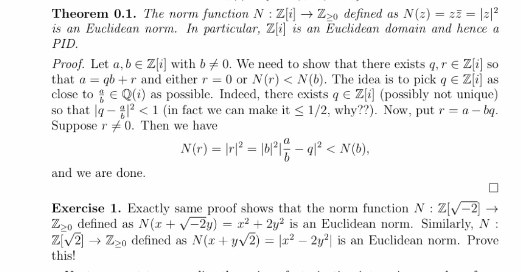 Solved Theorem 0.1. ﻿The norm function N:Z[i]→Z?≥0 ﻿defined | Chegg.com