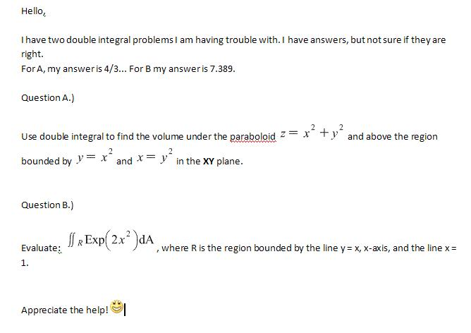 Solved Hello, 1 have two double integral problems I am | Chegg.com