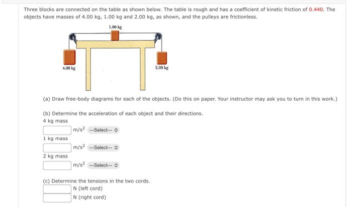 Solved Three blocks are connected on the table as shown | Chegg.com