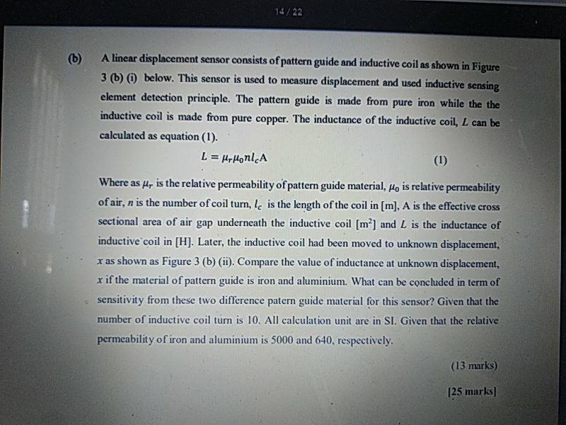 14/22 (b) A linear displacement sensor consists of | Chegg.com