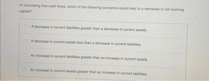 Solved In calculating free cash flows, which of the | Chegg.com