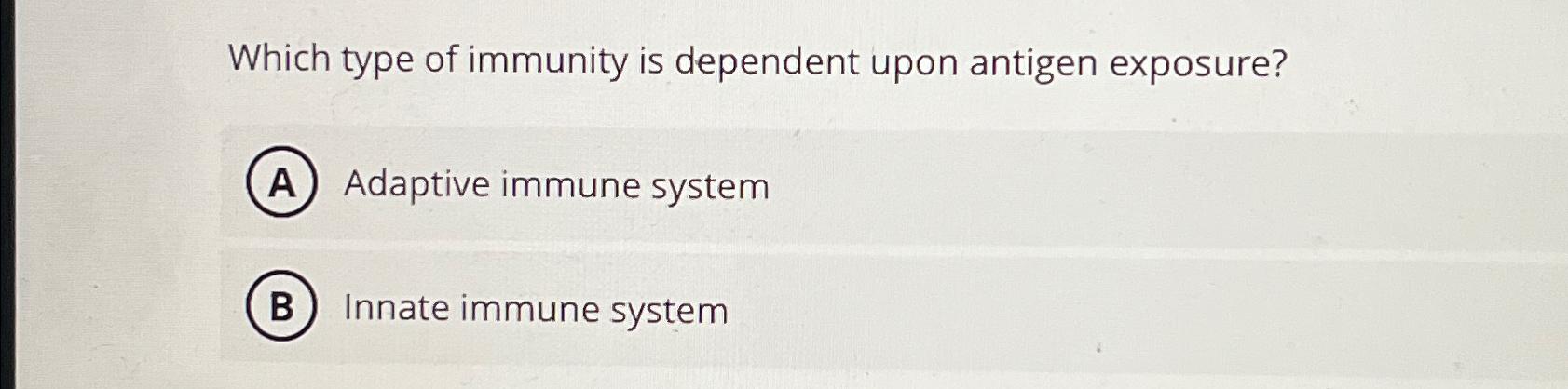 Solved Which type of immunity is dependent upon antigen | Chegg.com