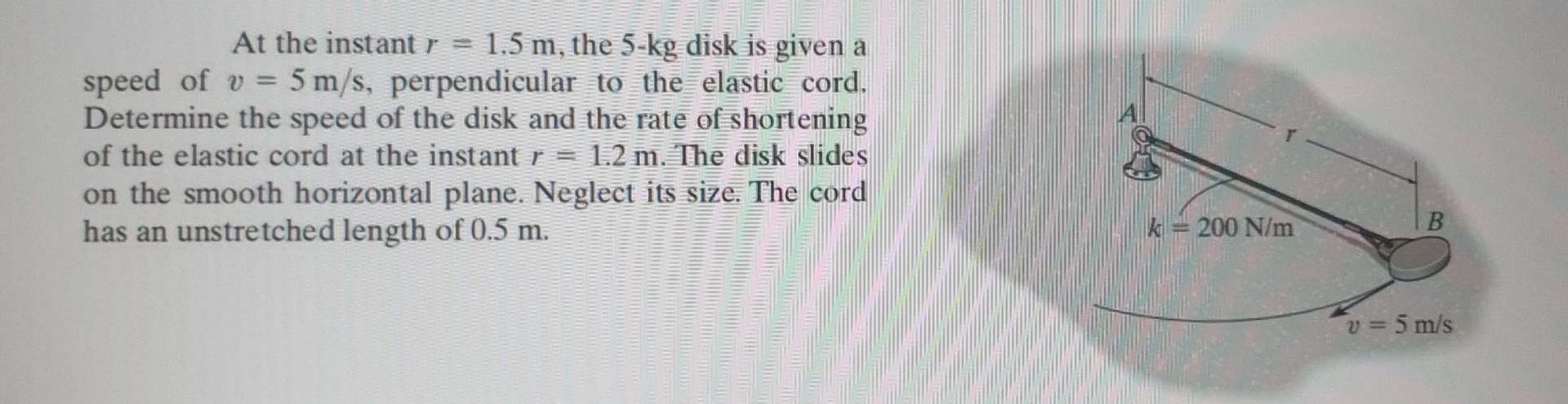 Solved At the instant r = 1.5 m, the 5-kg disk is given a | Chegg.com