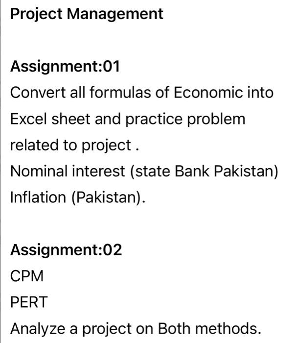 Solved Project Management Assignment:01 Convert all formulas | Chegg.com