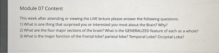 Solved Module 07 Content This week after attending or | Chegg.com