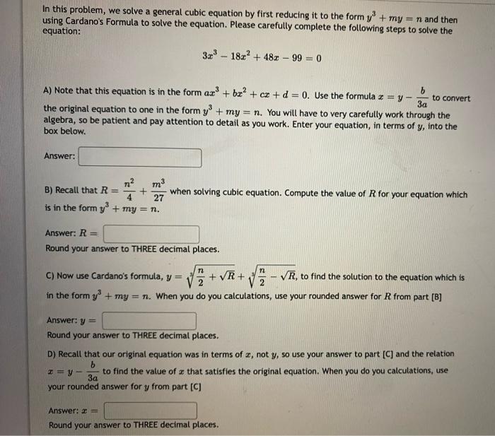 Solved In this problem, we solve a general cubic equation by | Chegg.com