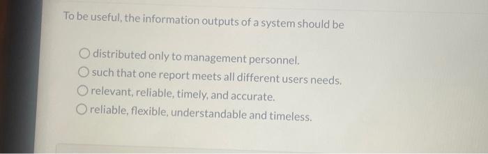 Solved To be useful, the information outputs of a system | Chegg.com
