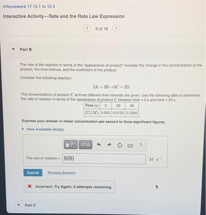 Solved Interactive Activity-Rate and the Rate Law Expression | Chegg.com